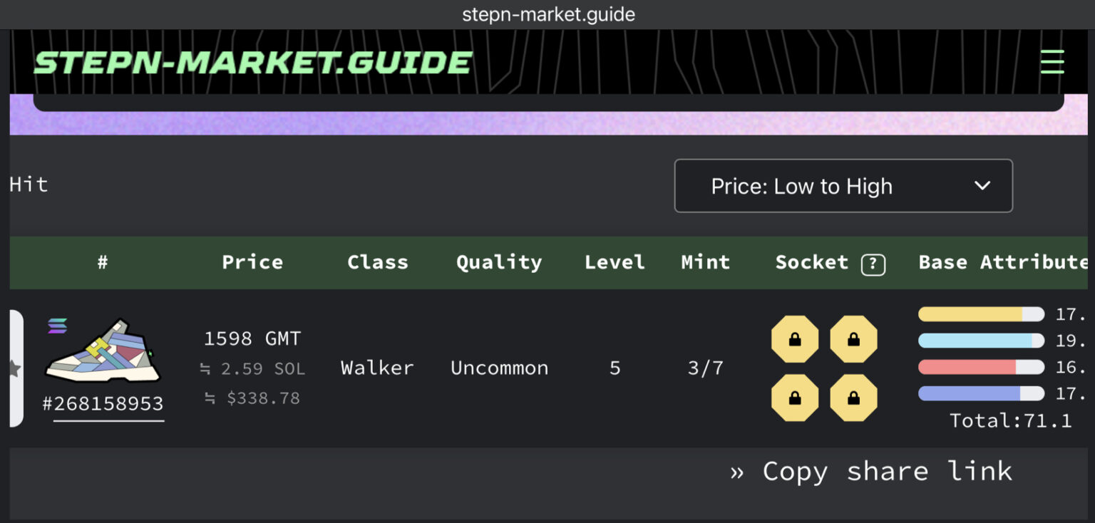 STEPN-MARKET.GUIDEとは？使用方法なども解説【マーケットガイド】 | ryoblog｜Web3 関連の情報サイト